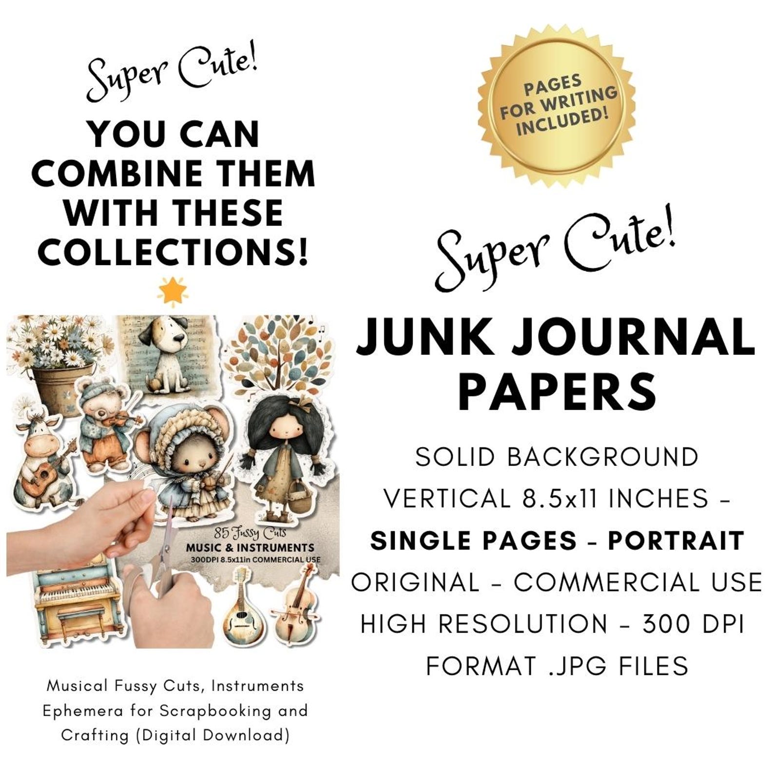 Musical Junk Journal Pages, Instruments Ephemera for Scrapbooking and ...