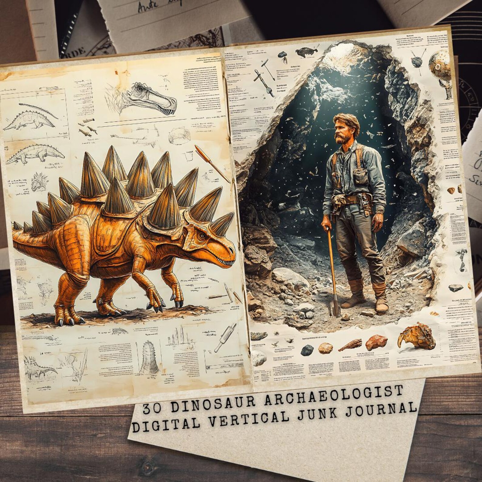Dinosaur Junk Journal Kit: Vintage Ephemera, Scrapbook Pages (digital ...