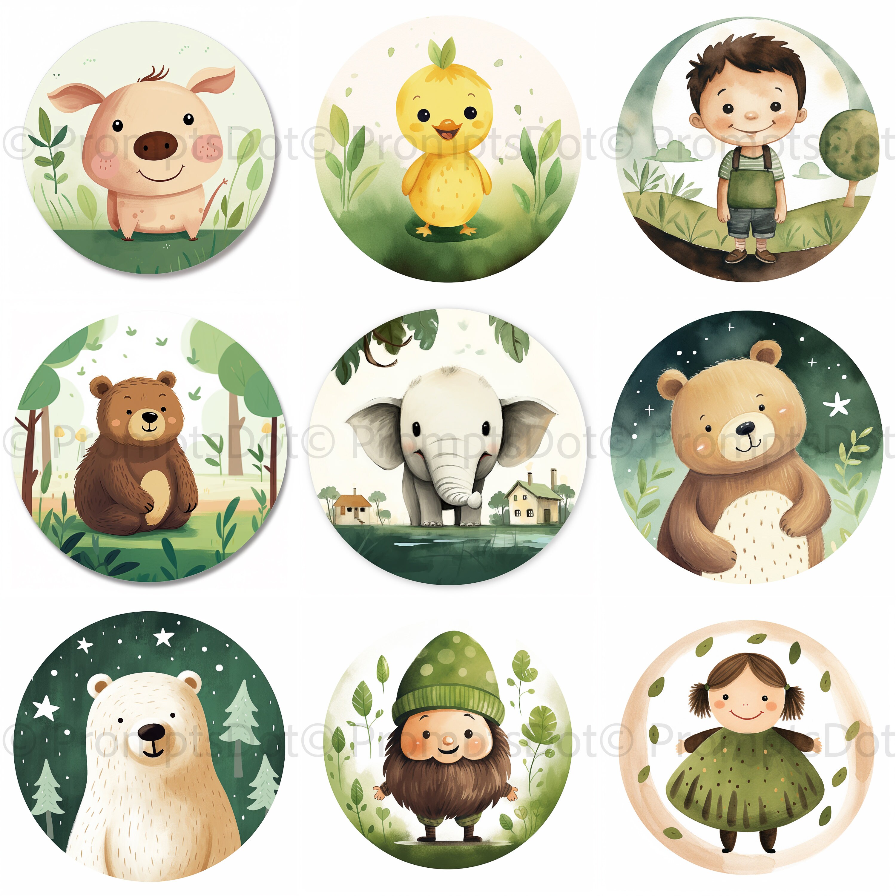 20 Cute Safari Digital Stickers, Round Animal Stickers, Animals Clipart ...