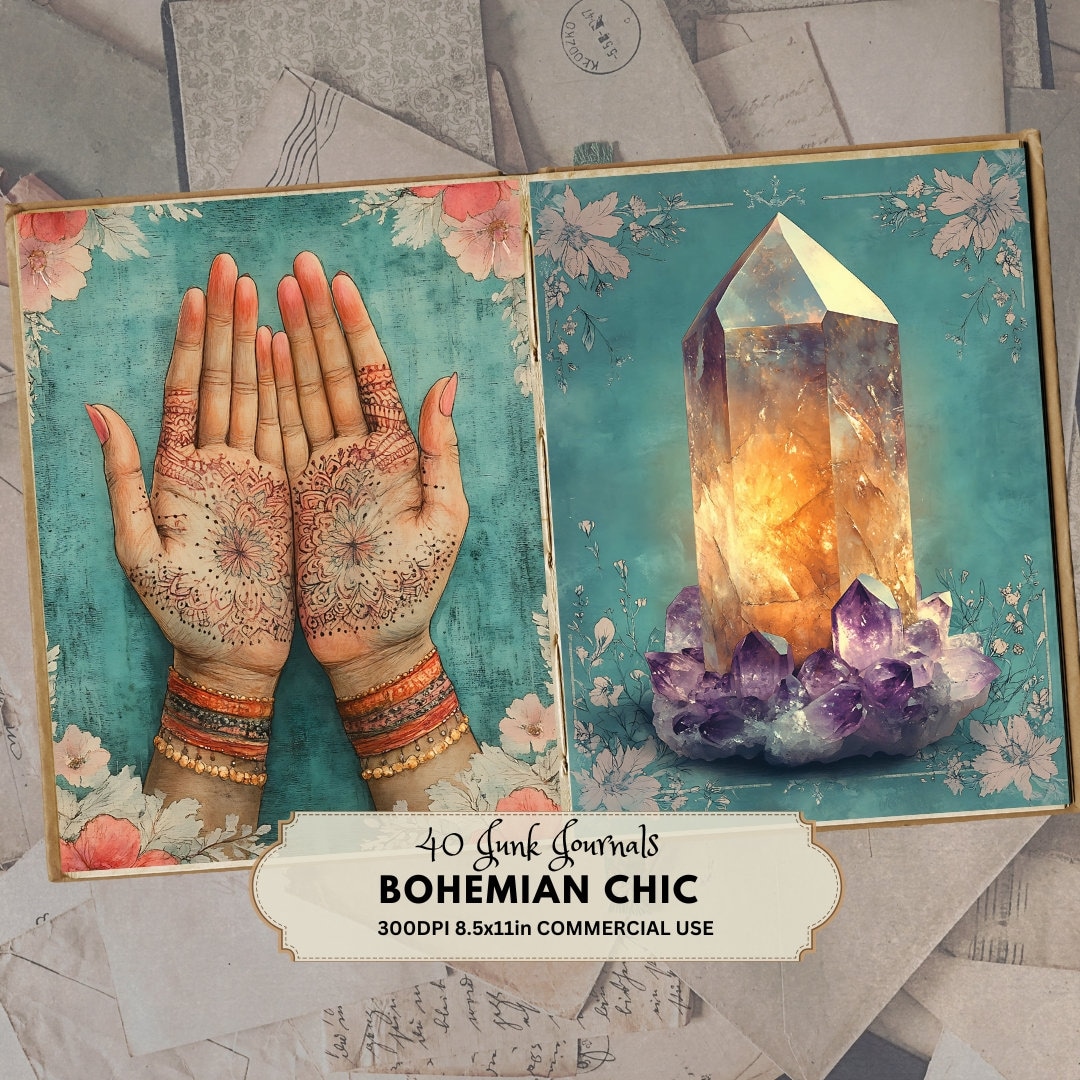 Bohemian Chic Spiritual Ephemera Junk Journal Kit | Vintage Boho Art ...