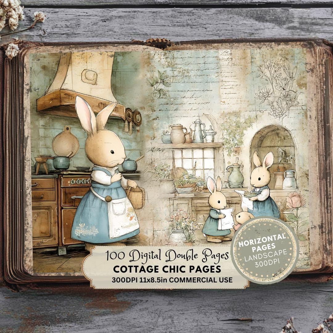 Cottage Chic Woodland Animals Junk Journal Pages (LANDSCAPE Version) - Etsy