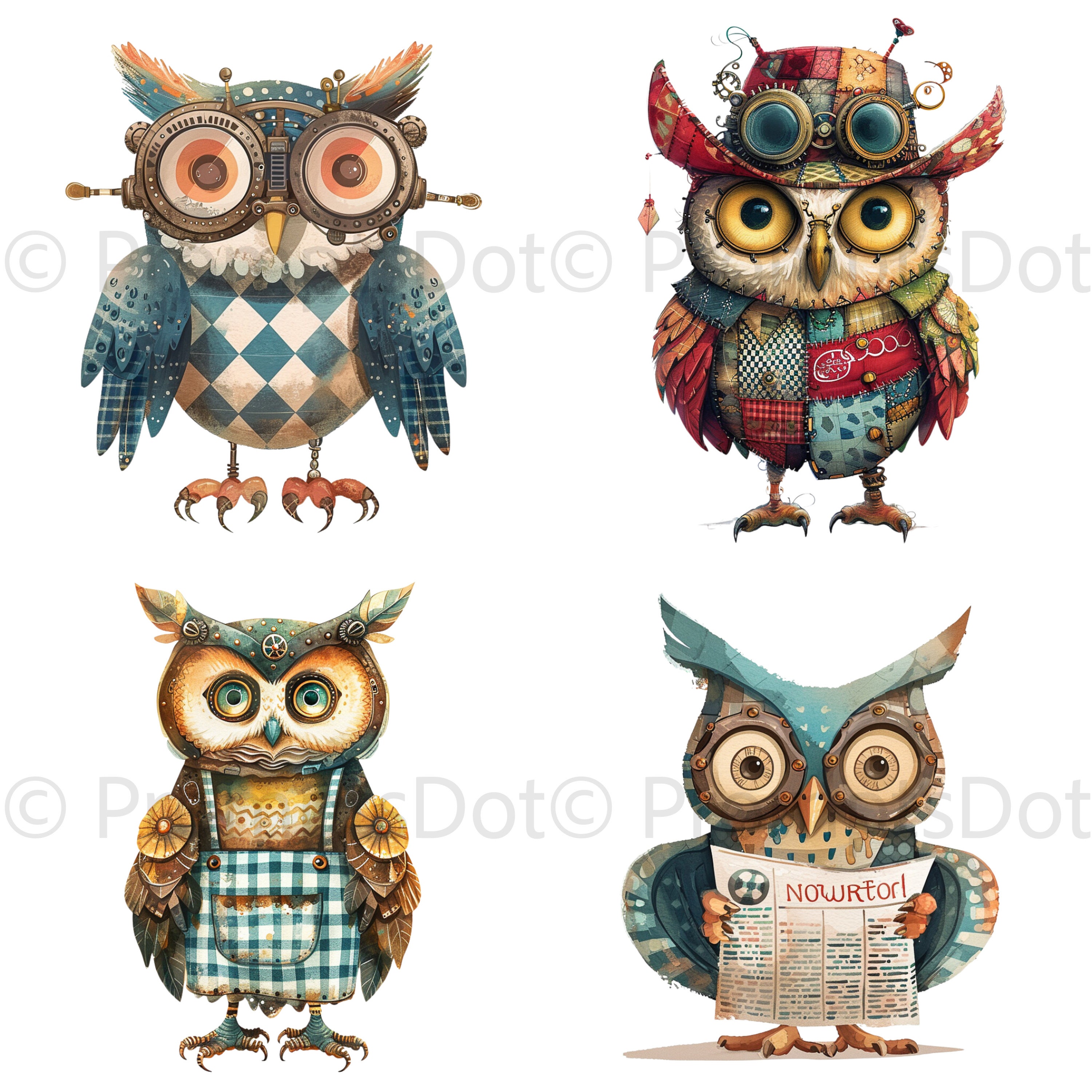 20 Quirky and Whimsical Owl Clipart Bundle, Quirky Owls, Digital ...