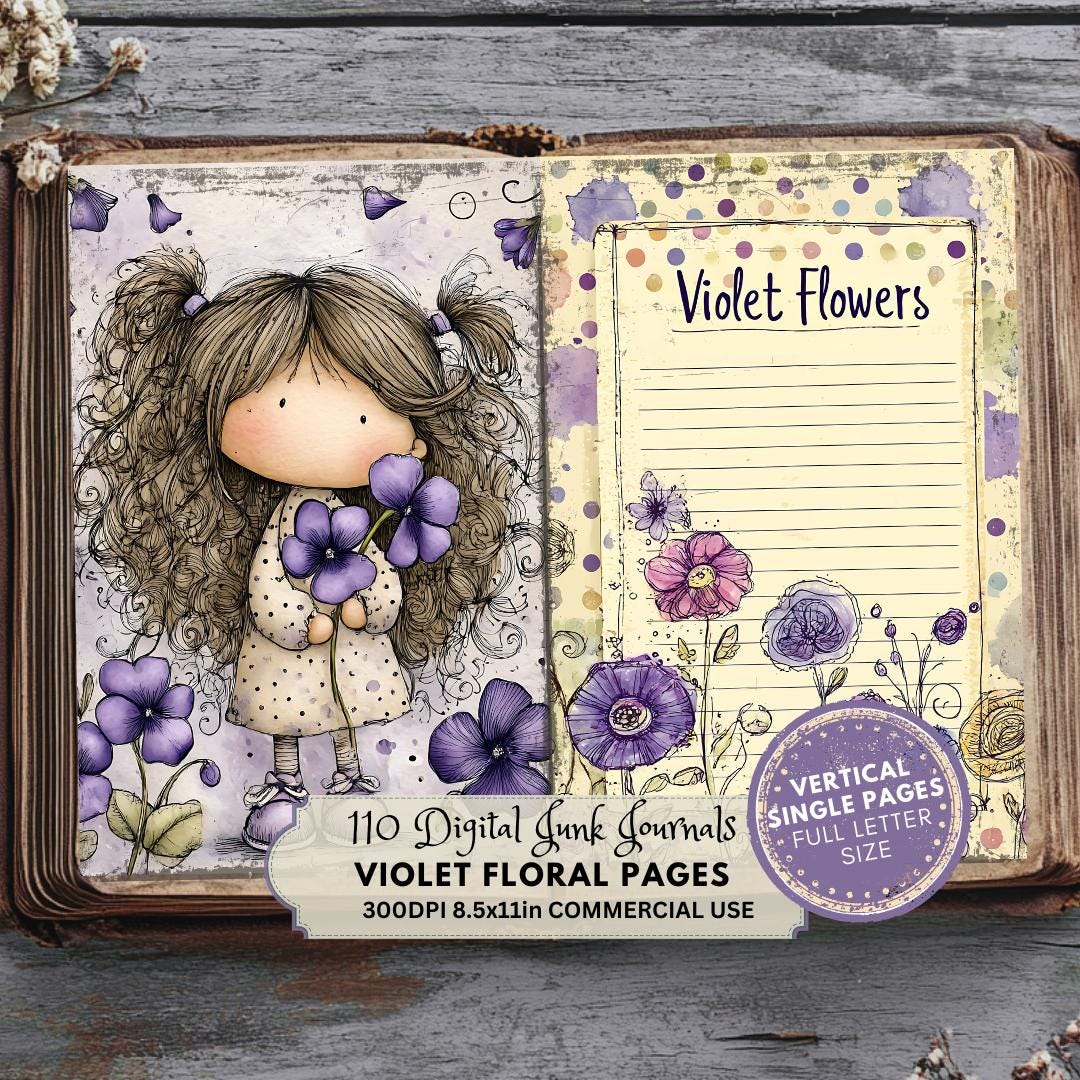 Violet Junk Journal Kit: Purple Floral Printable Ephemera (digital ...