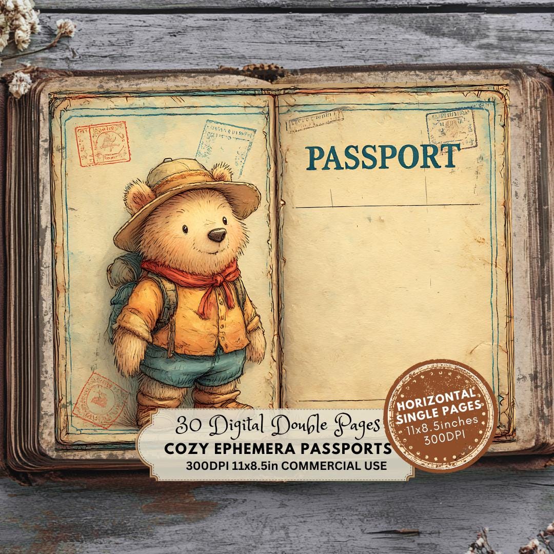 Junk Journal Passport Printable Kit, Vintage Ephemera, Digital Download ...