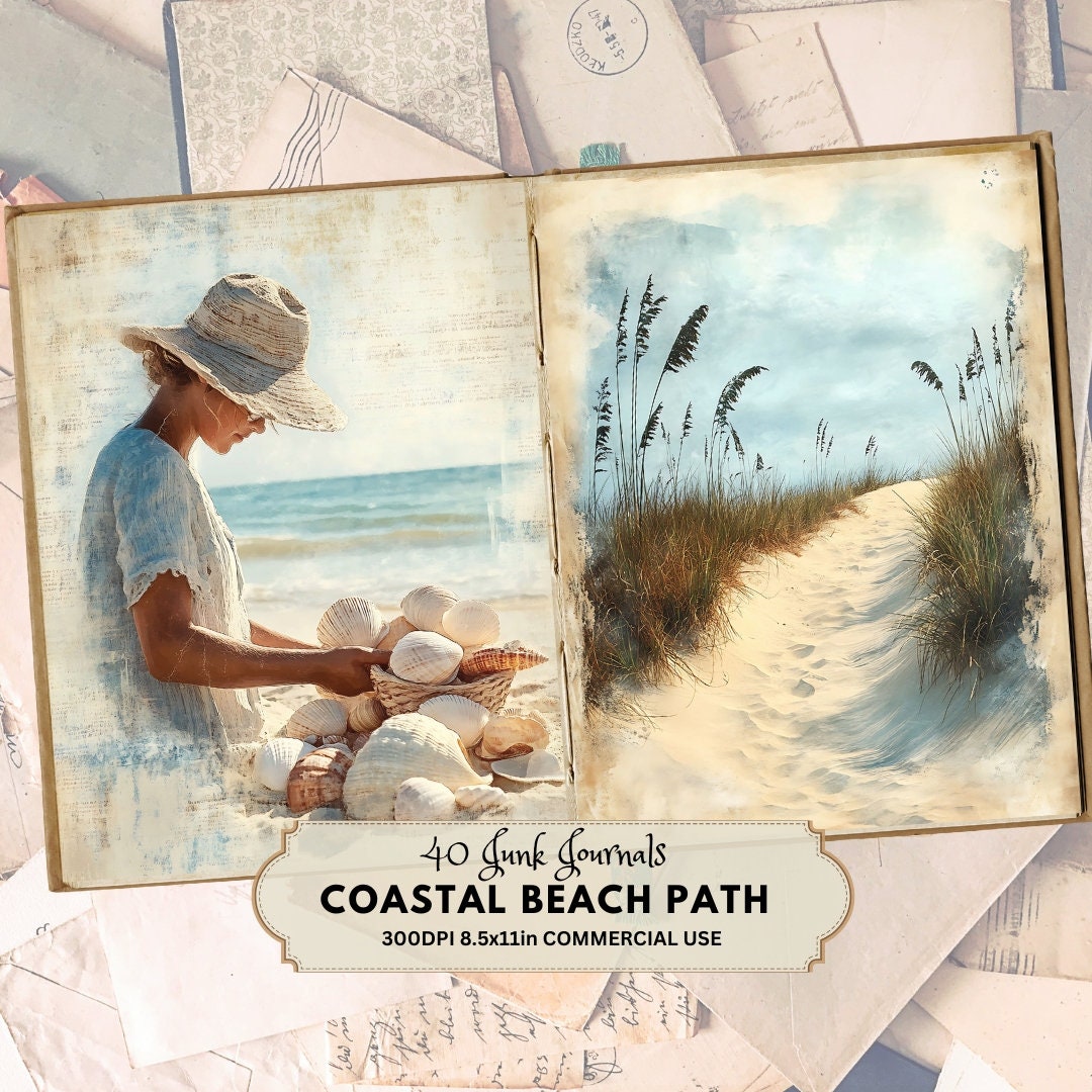Coastal Beach Path Junk Journal Ephemera for Scrapbooking, Vintage ...