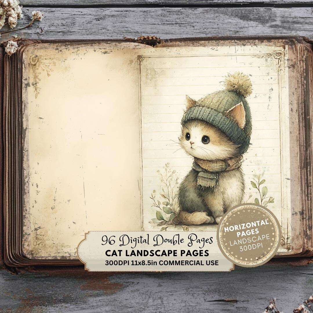 Cat Printable Pages: Cats Lovers Junk Journal Papers (LANDSCAPE Version ...