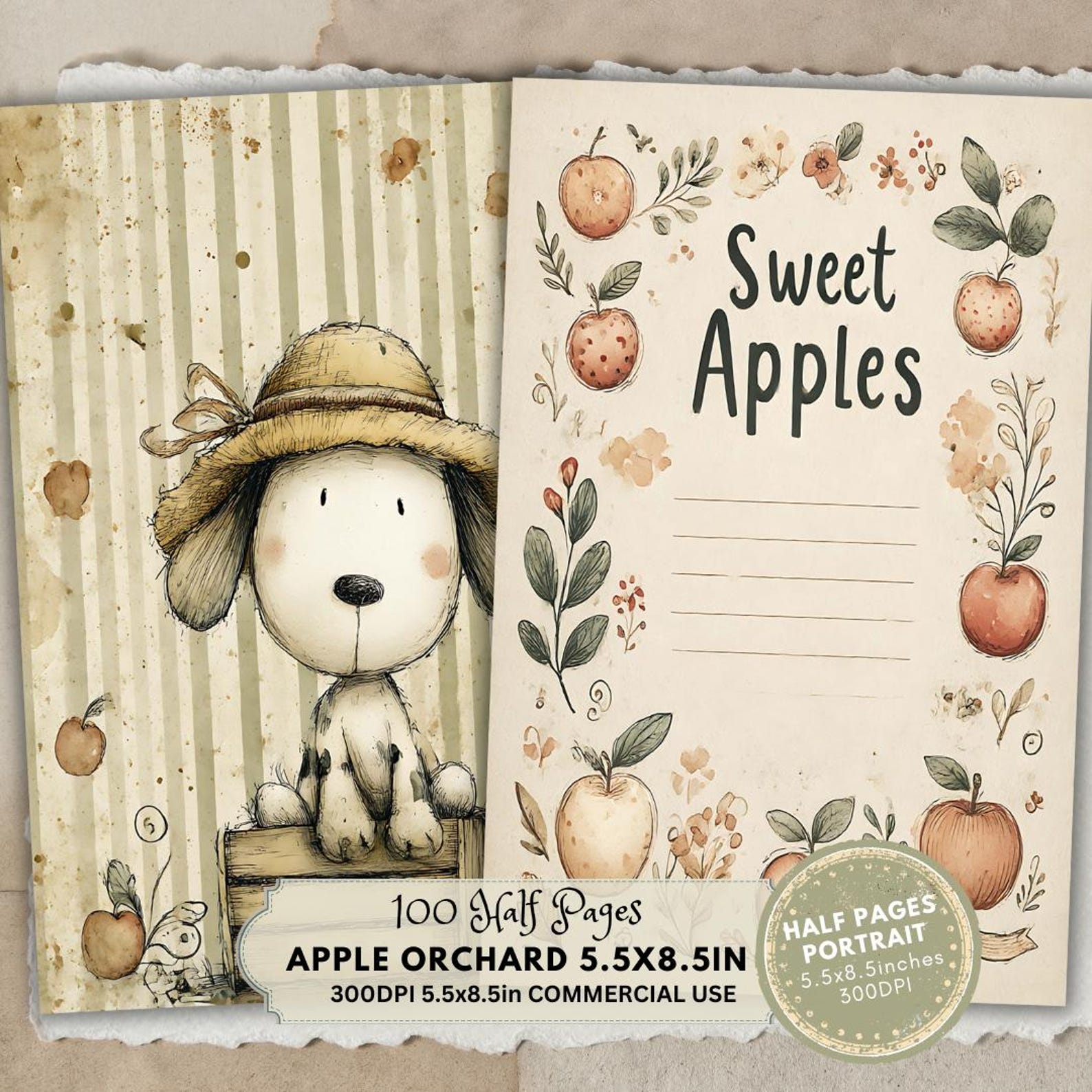 Apples Half Pages: Recipe and Cooking Printable Journal (digital ...