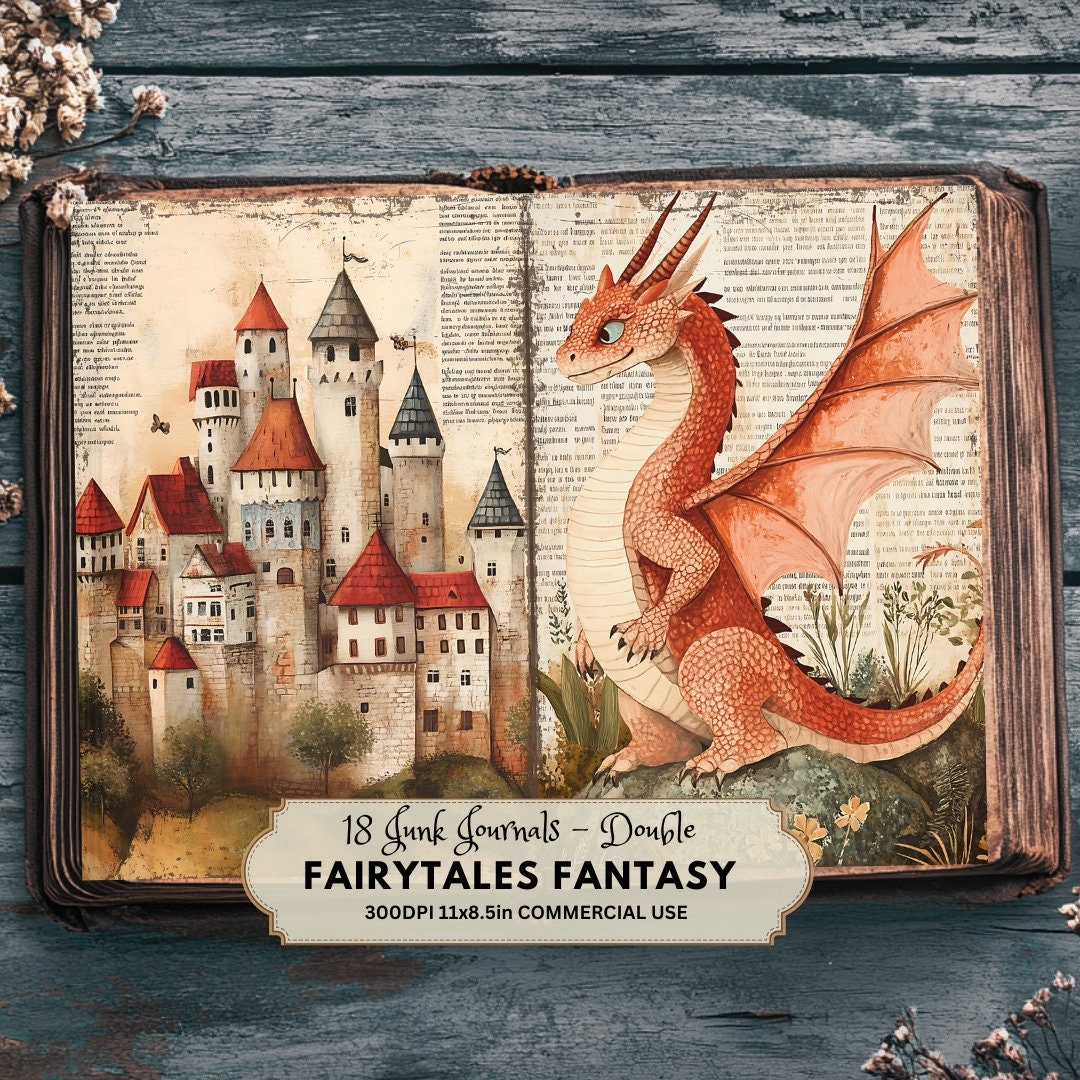 Dragon Fairytale Junk Journal Kit: Vintage Fantasy Papers (digital ...