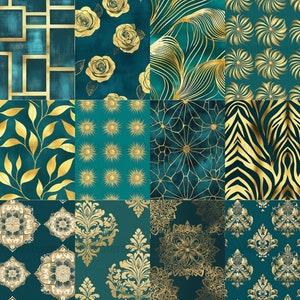 Teal and Gold Velvet Digital Paper, Luxury Seamless Papers, Elegant ...