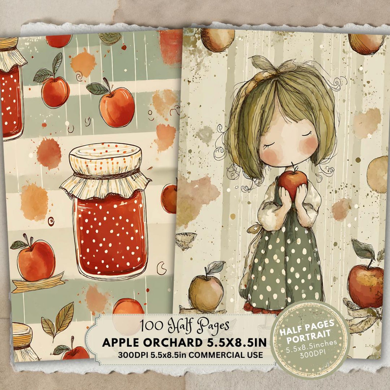 Apples Half Pages: Recipe and Cooking Printable Journal (digital ...