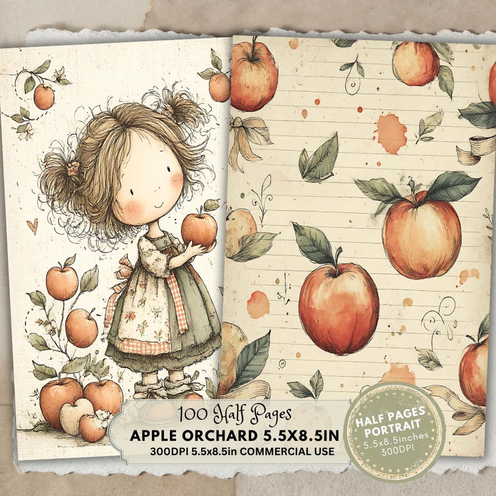 Apples Half Pages: Recipe and Cooking Printable Journal (digital ...