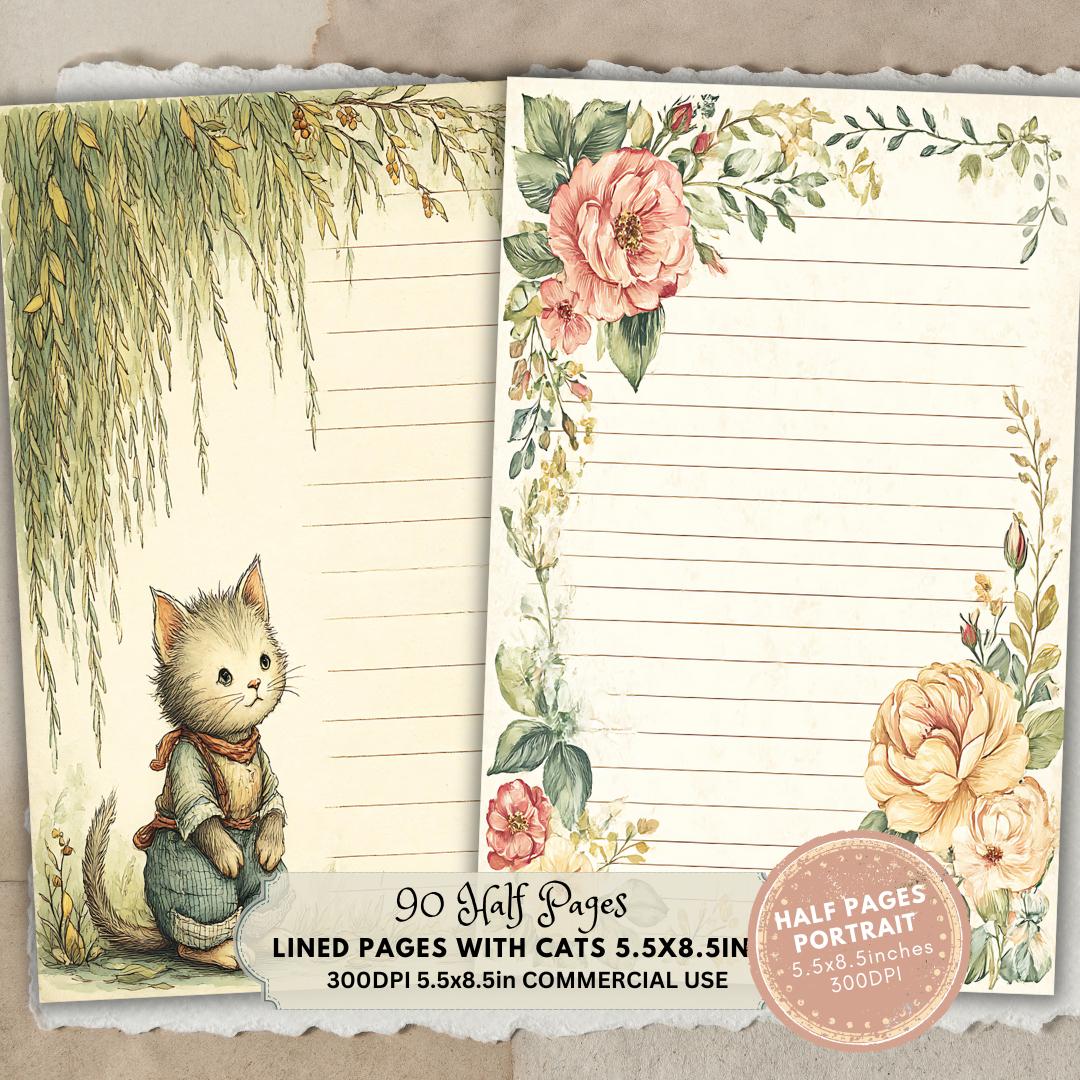 Vintage Lined Half Pages With Cats: Animals Ephemera Papers (digital ...