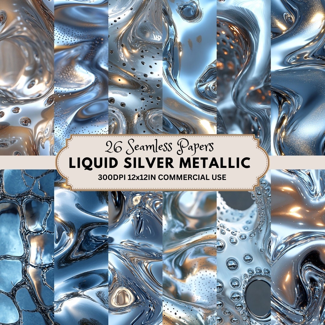 Liquid Silver Metallic Texture: Abstract Seamless Pattern (digital ...