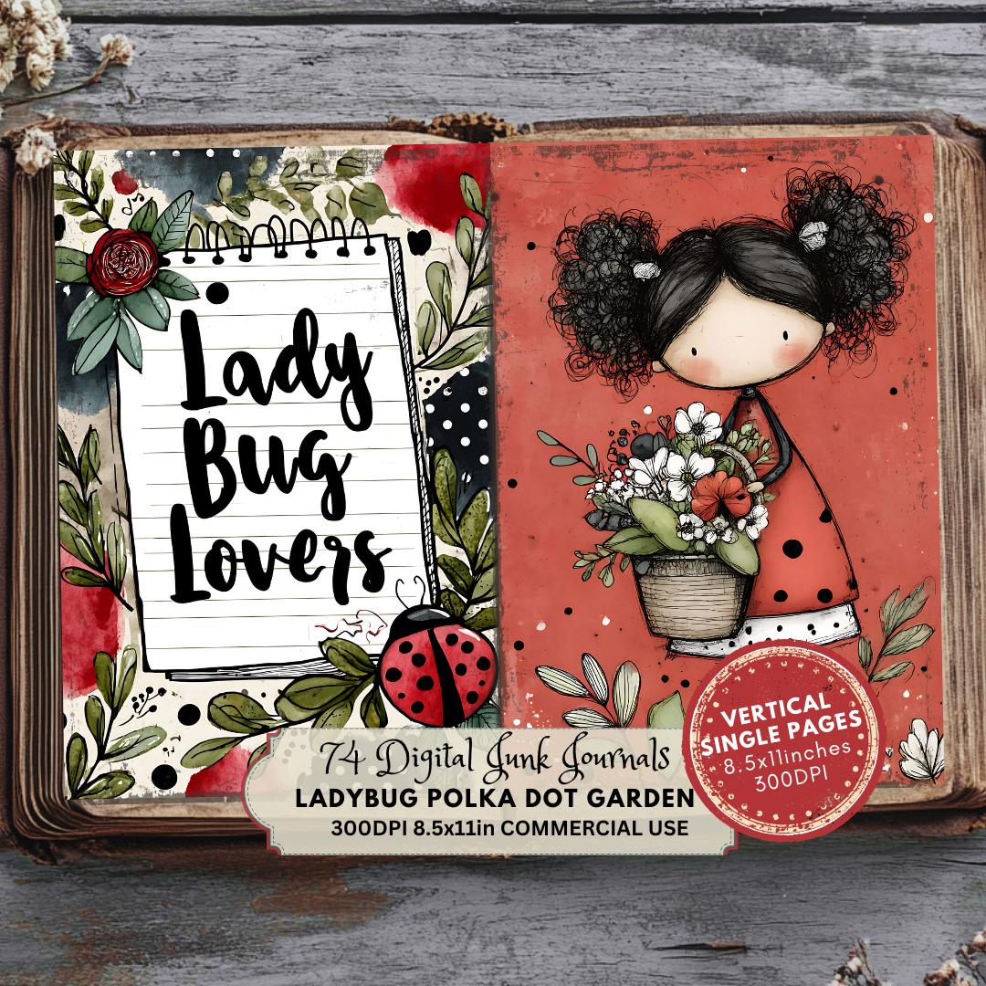 Ladybug Junk Journal Pages: Polka Dot Garden Ephemera, Printable Papers ...