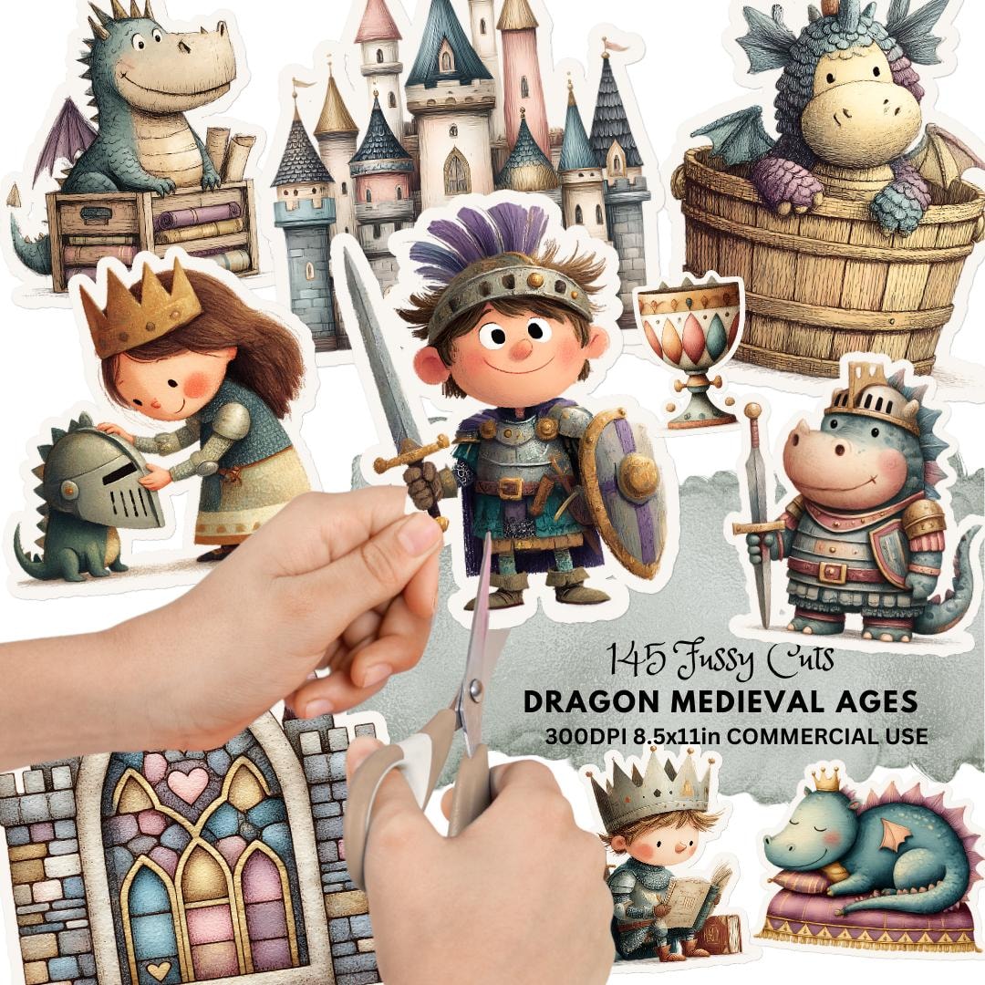 Medieval Dragon Fussy Cuts: Middle Ages Printable Ephemera (digital ...