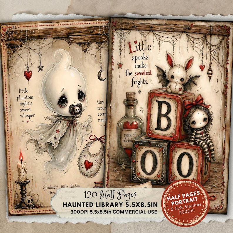 Haunted Library Half Pages, Gothic Halloween Ephemera, Creepy Doll ...