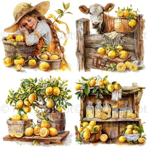 Watercolor Lemon Girls Clipart: Summer PNG Graphics (digital Download ...