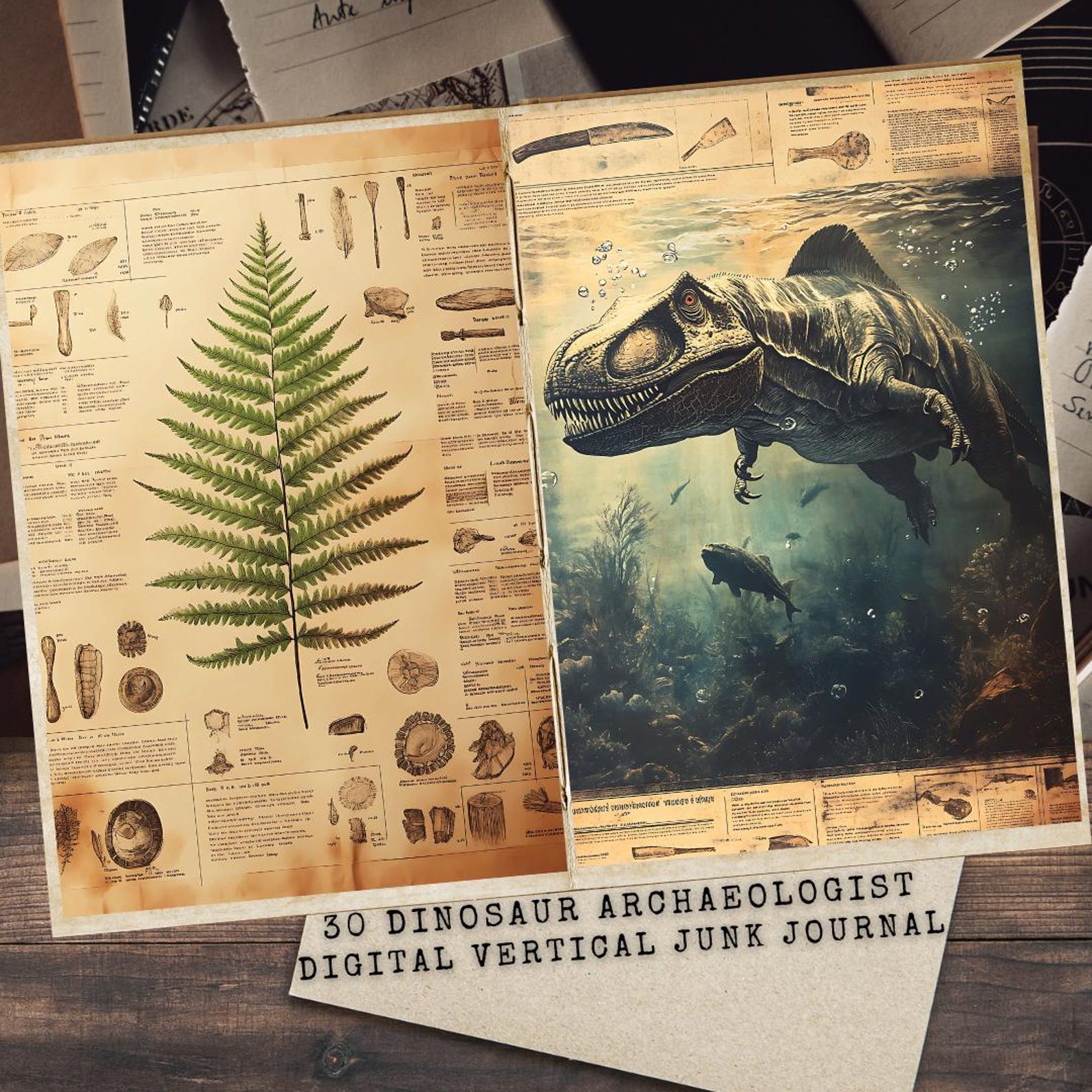 Dinosaur Junk Journal Kit: Vintage Ephemera, Scrapbook Pages (digital ...