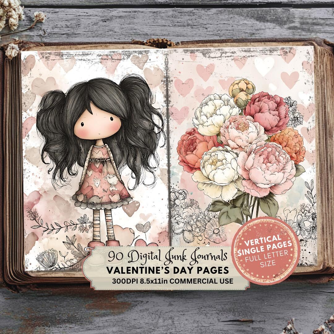 Valentines Day Junk Journal: Love Printable Vintage Ephemera (digital ...