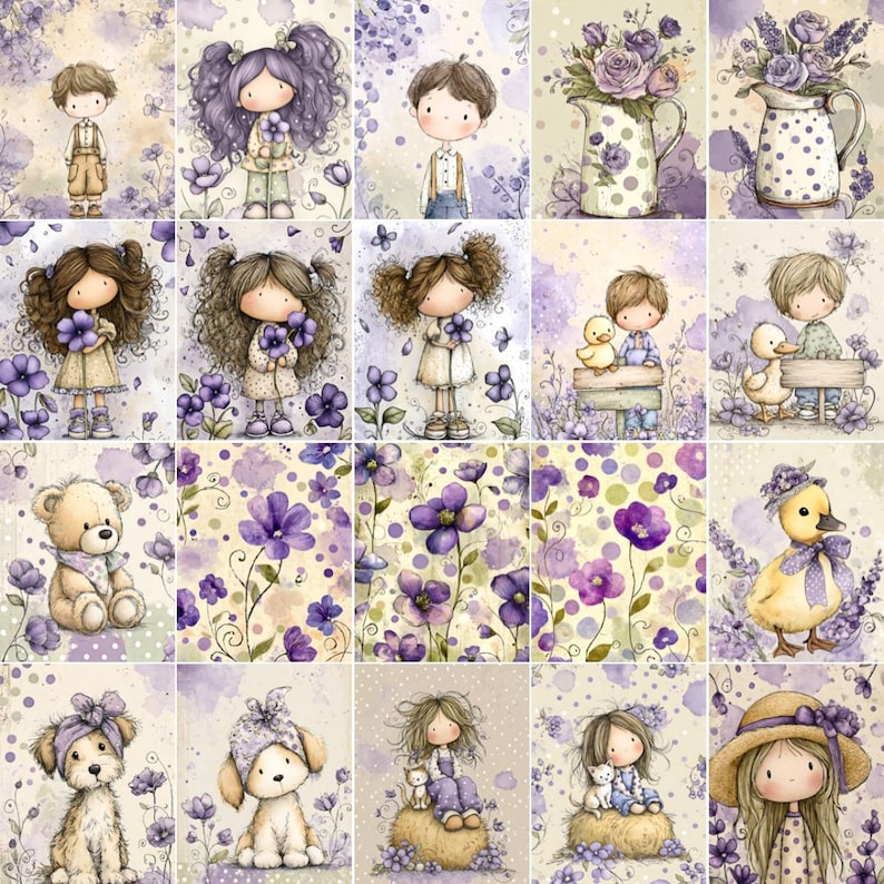 Violet Junk Journal Kit: Purple Floral Printable Ephemera (digital ...