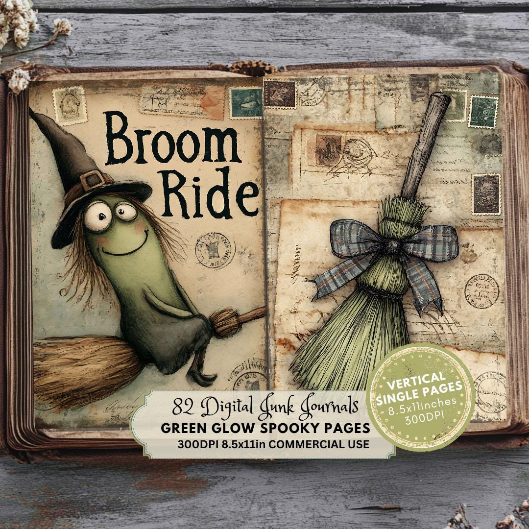 Wicked Junk Journal Kit: Green Glow Halloween Scrapbook Printable Pages ...
