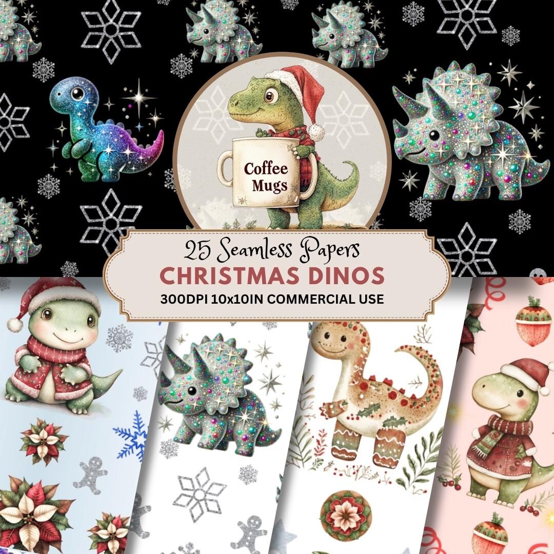 Christmas Dinosaurs Seamless Pattern Tile | Gingerbread Dinosaur ...