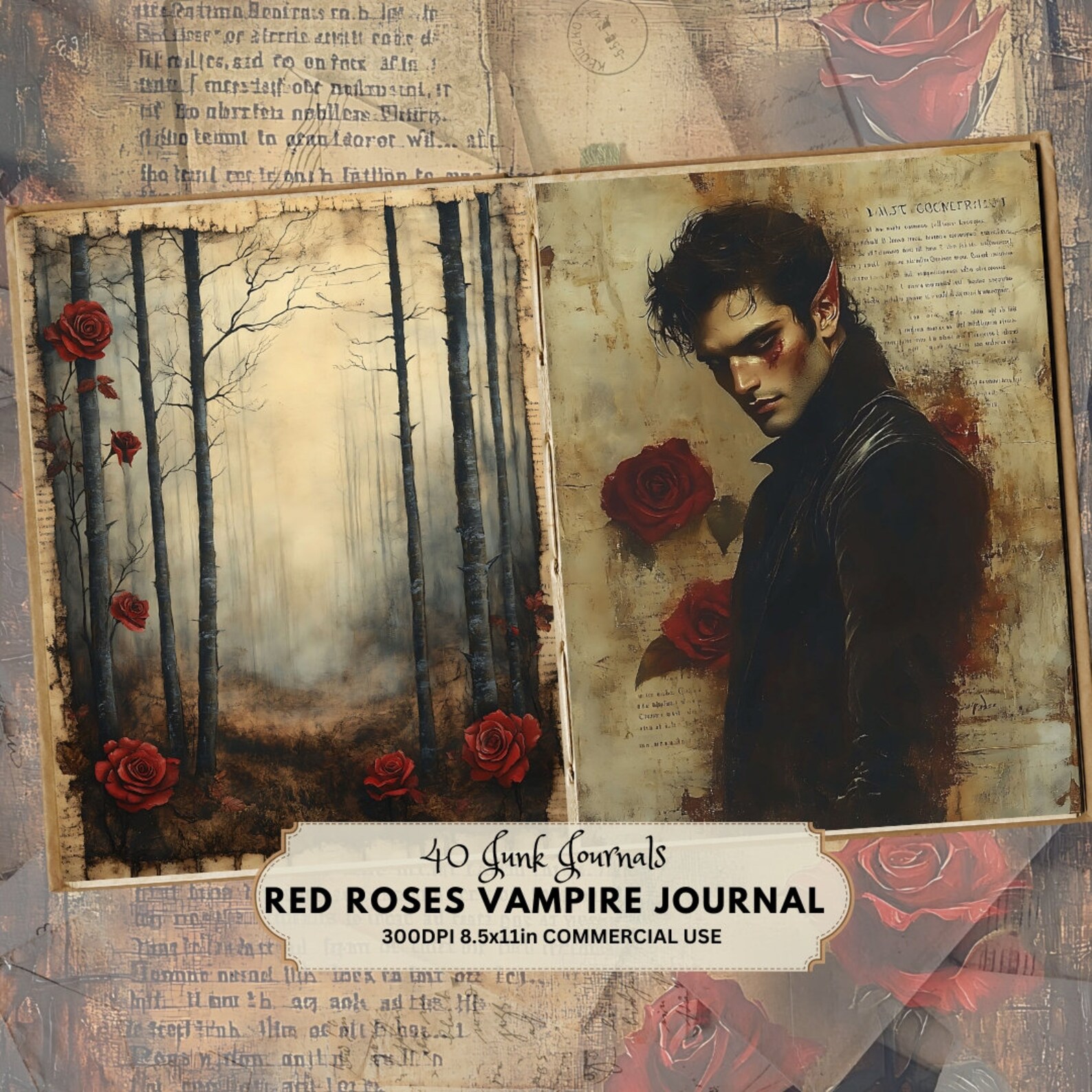 Gothic Vampire Junk Journal Kit: Halloween Red Black Ephemera (digital ...