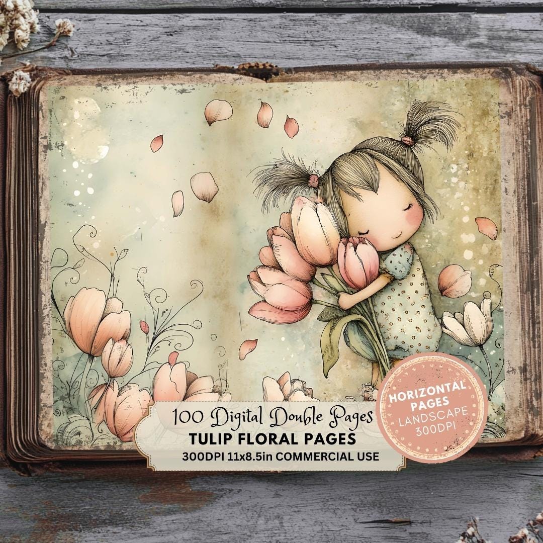 Tulip Pages: Watercolor Flowers Background Crafting Paper (LANDSCAPE ...