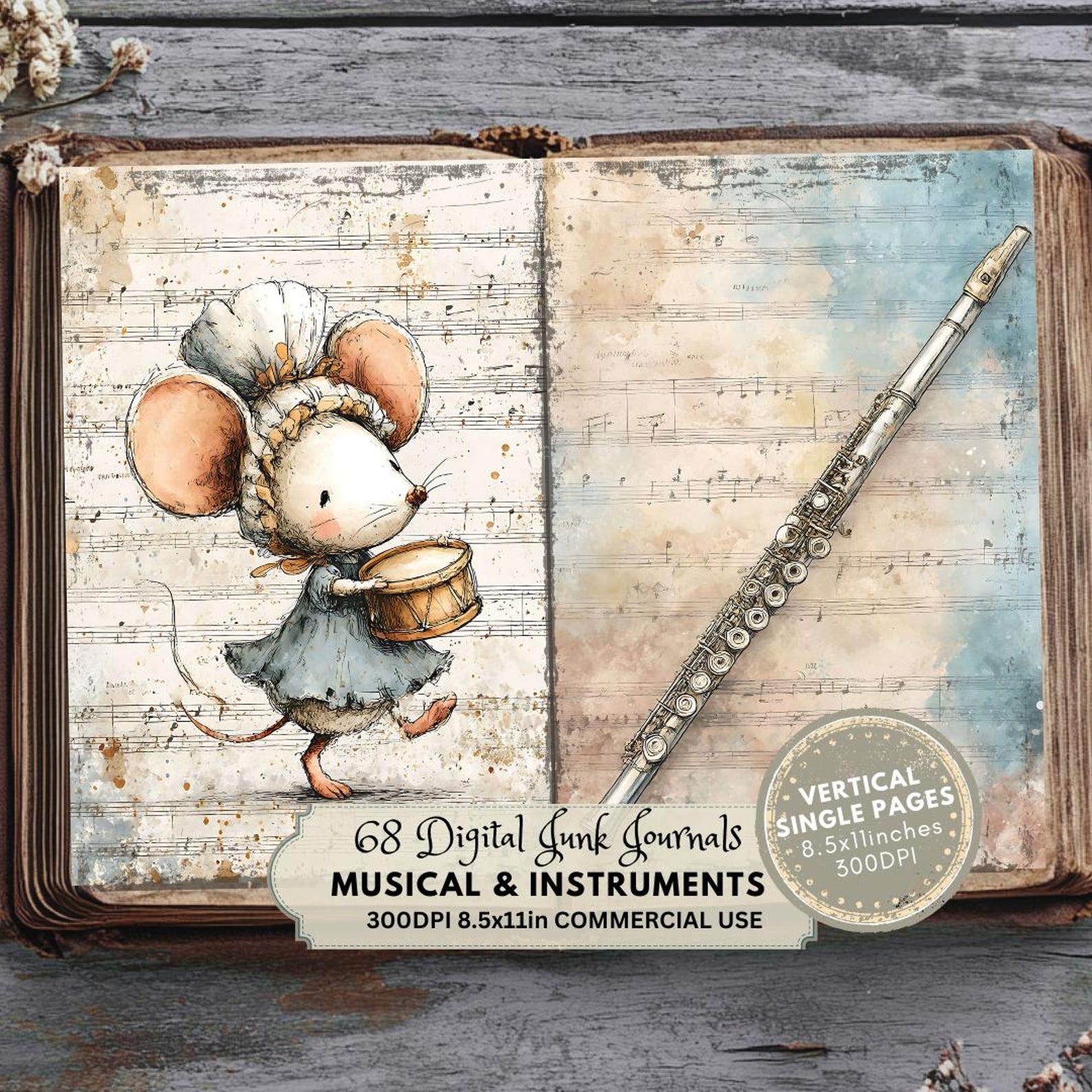 Musical Junk Journal Pages, Instruments Ephemera for Scrapbooking and ...