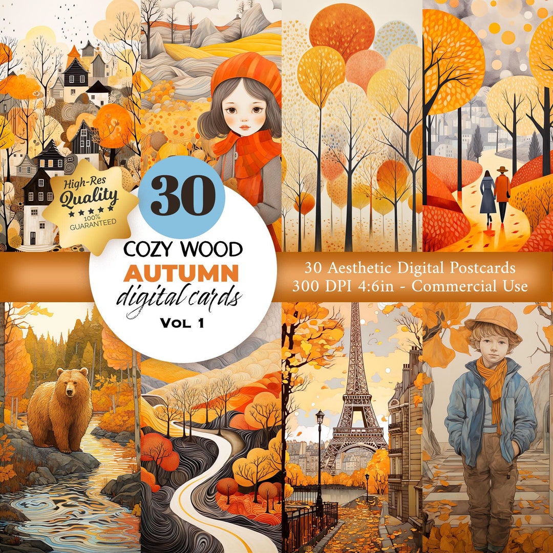 30 Autumn Postcards, Autumn Postcard Printable, Autumn Digital Cards ...