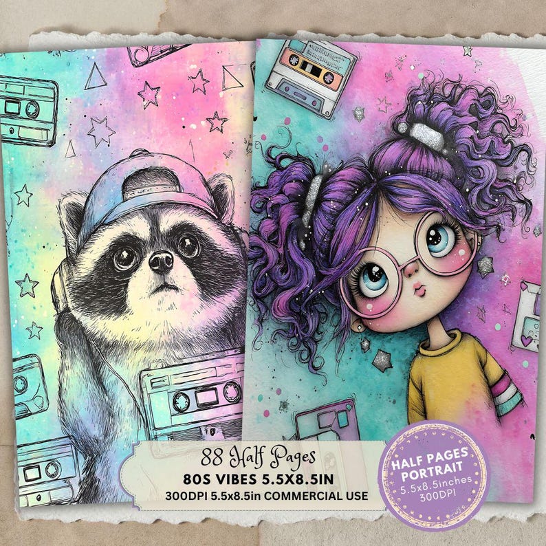 80s HALF PAGES Junk Journal Kit: Retro Pastel Vintage Ephemera (digital ...