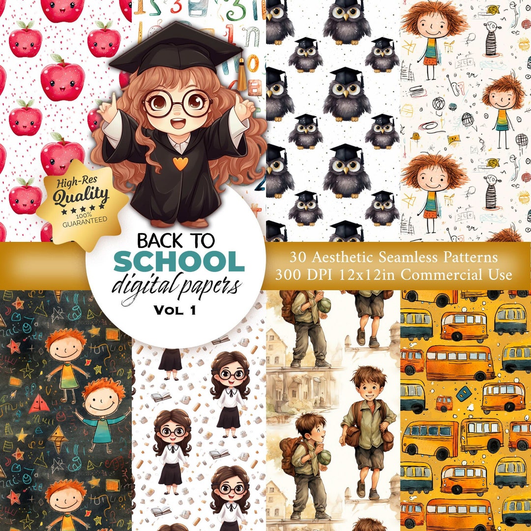 30 Back to School Pattern, Kids Seamless Pattern, School Digital Paper ...