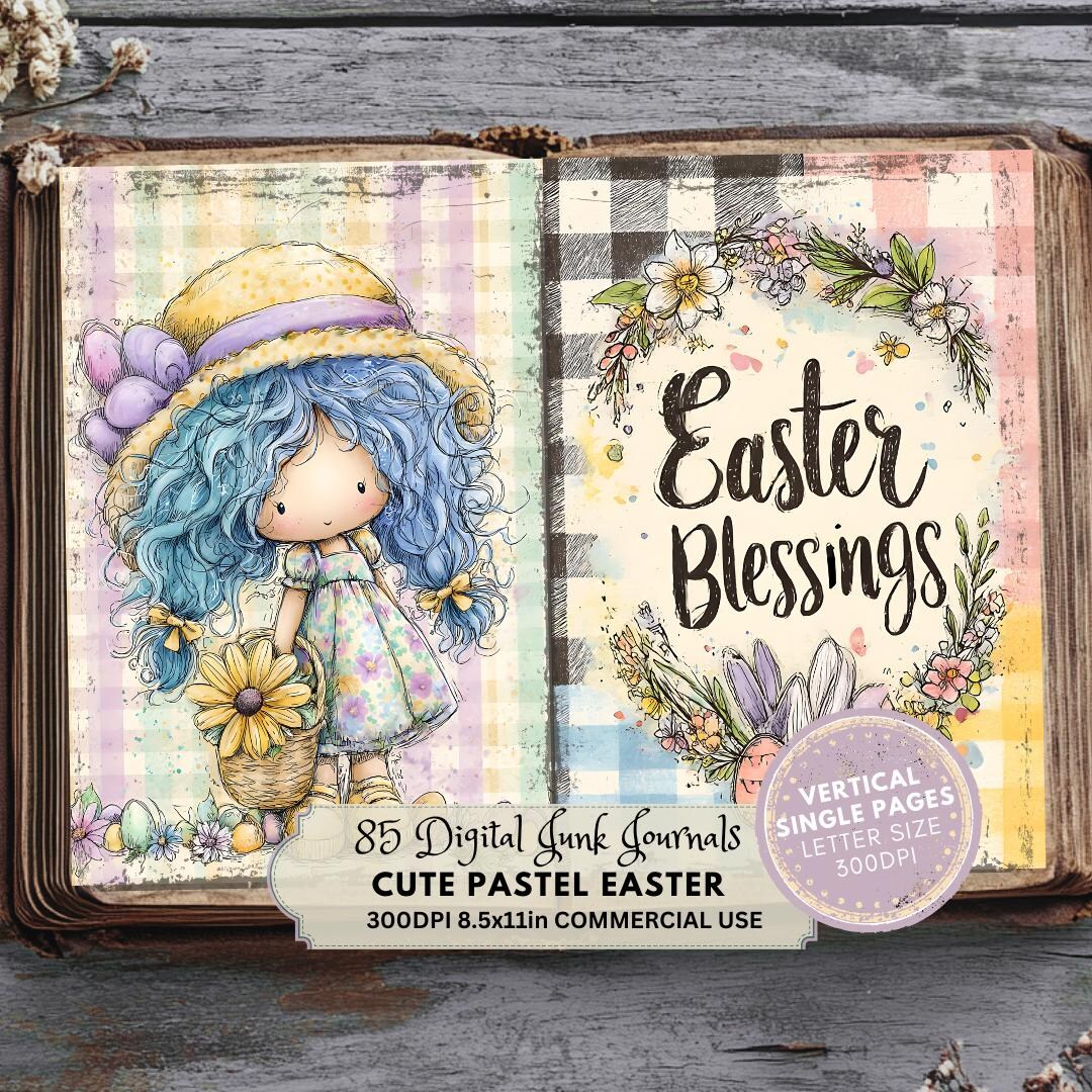 Pastel Easter Junk Journal Kit: Vintage Bunny, Eggs Ephemera (digital ...