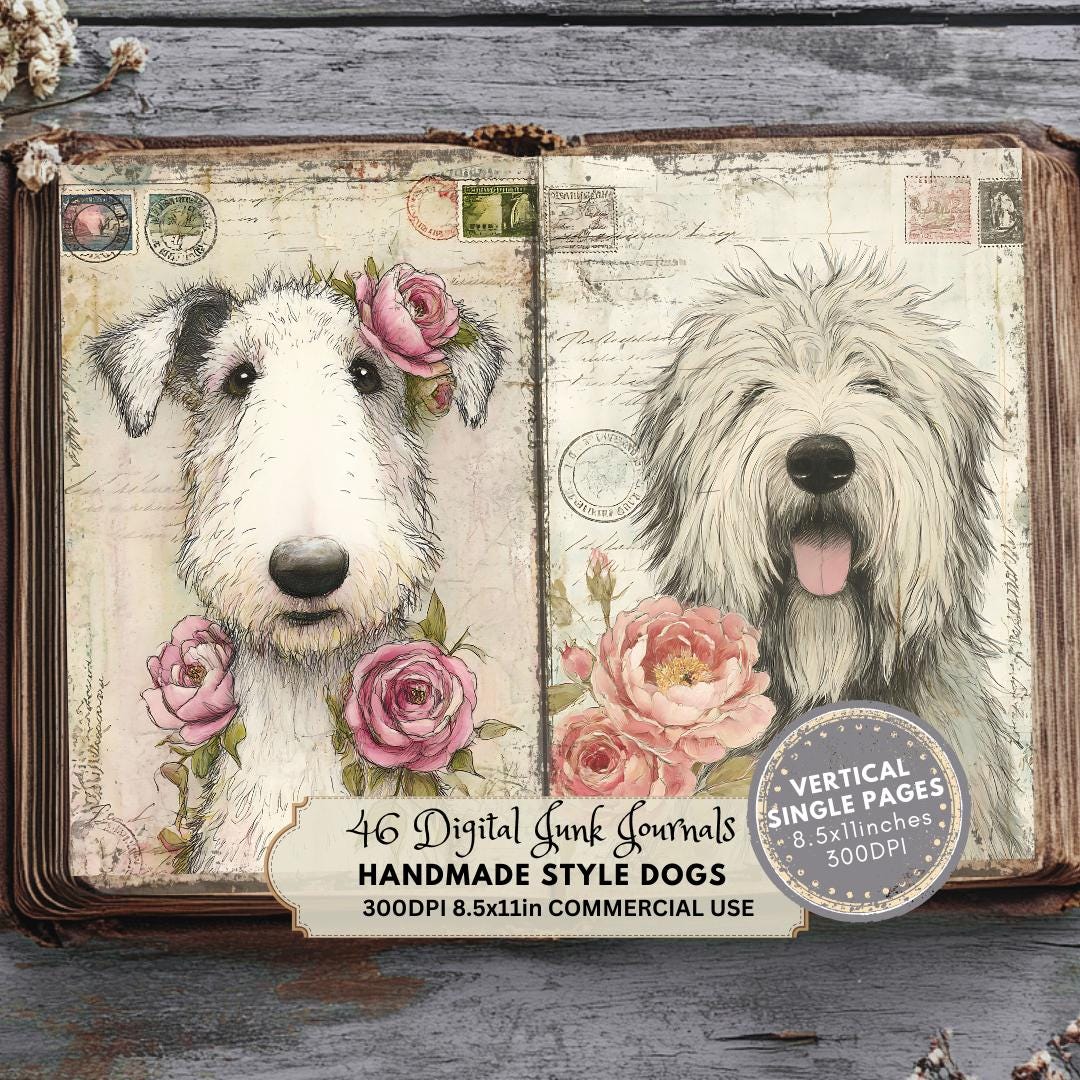 Handmade Style Dog Junk Journal Kit, Printable Ephemera, Digital Craft ...