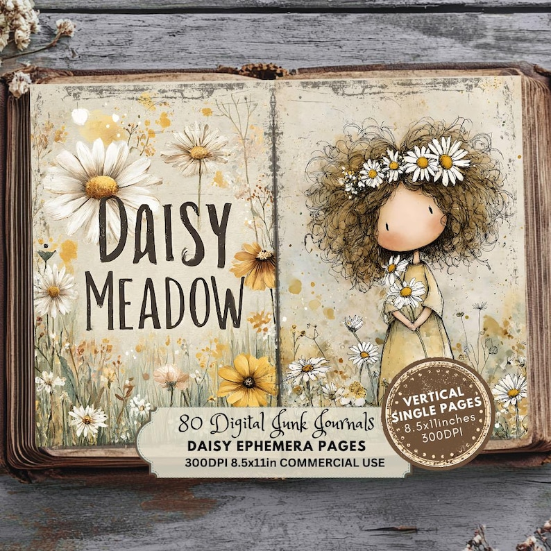 Daisy Junk Journal Pages: Hand-drawn Style Floral Ephemera (digital ...