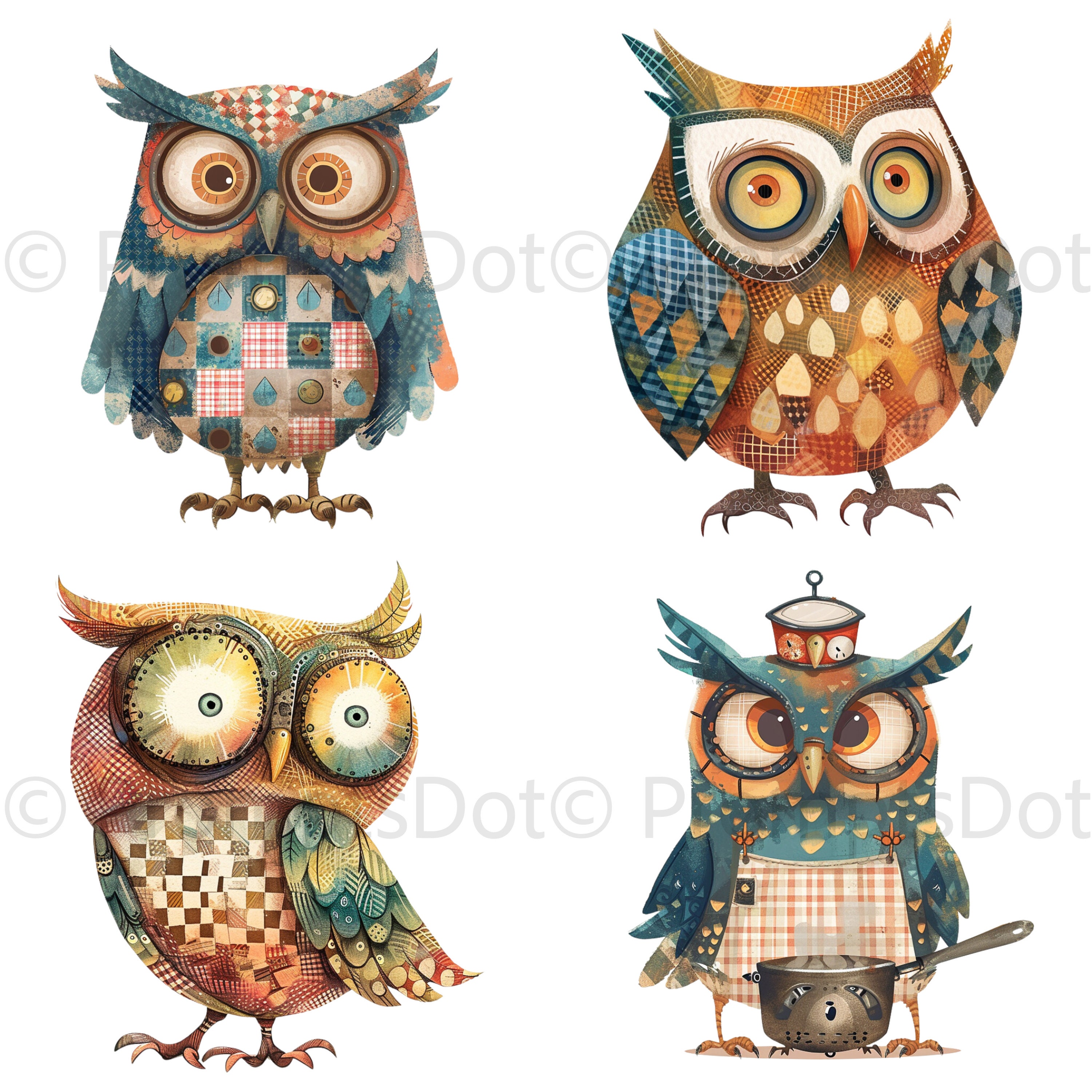 20 Quirky and Whimsical Owl Clipart Bundle, Quirky Owls, Digital ...