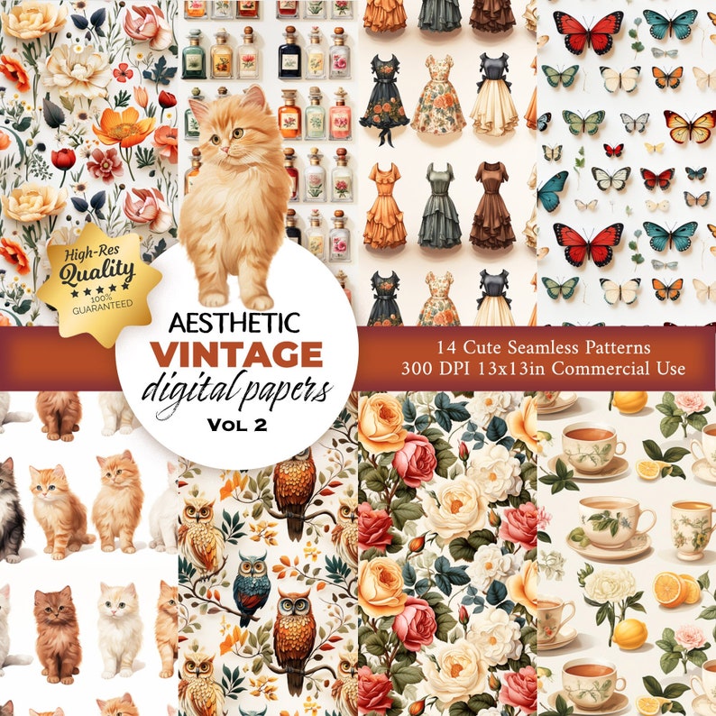 Vintage Floral Digital Paper: Seamless Patterns for Commercial Use - Etsy