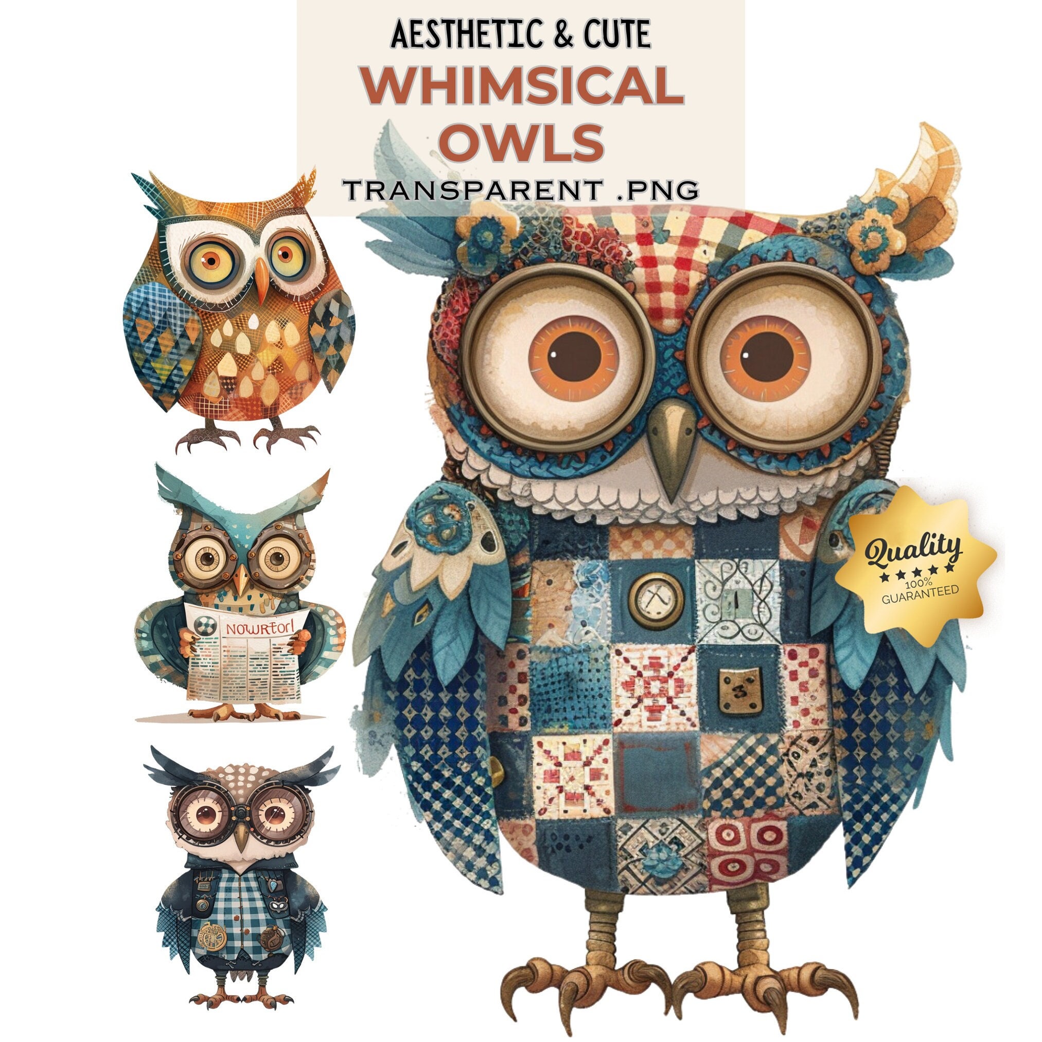 20 Quirky and Whimsical Owl Clipart Bundle, Quirky Owls, Digital ...