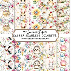 Easter Bunny Seamless Pattern: Pastel Floral Digital Paper (12x12 ...