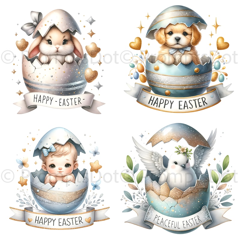 28 Cute Easter Eggs Clipart, Easter Clipart, Easter Digital Download, Easter Illustrations ...