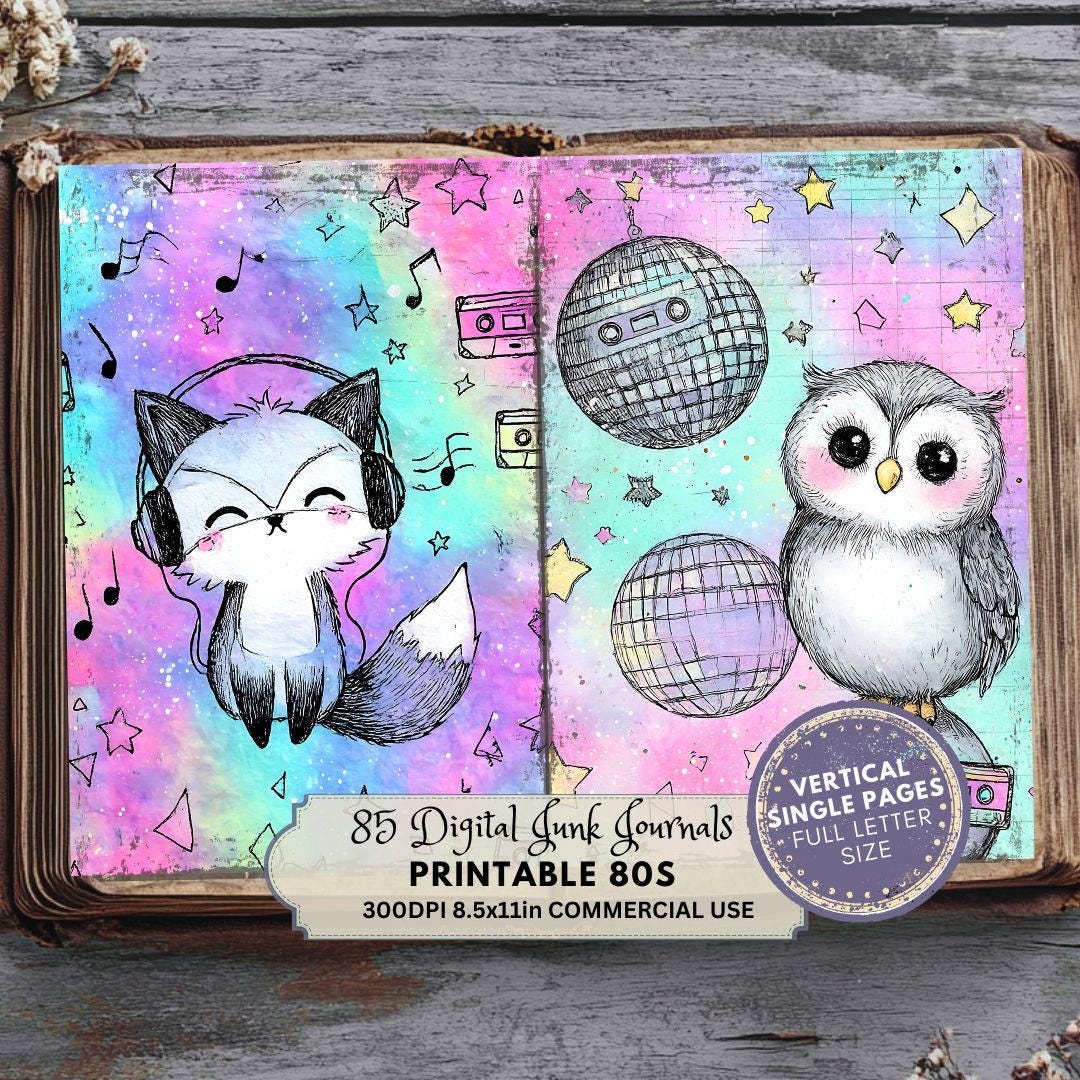 Junk Journal Printable 80s: Neon Digital Scrapbook Supplies (digital ...