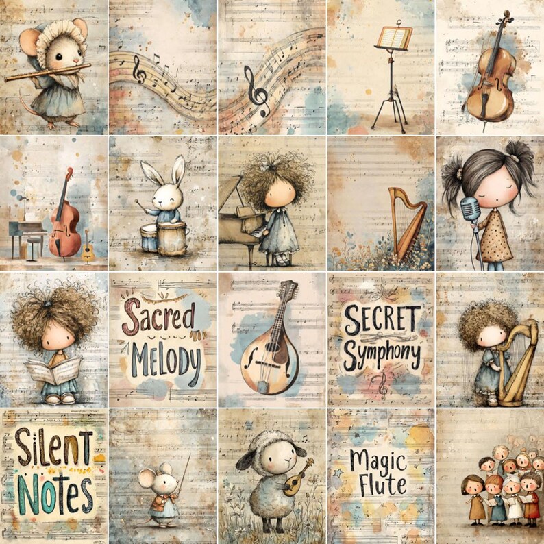 Musical Junk Journal Pages, Instruments Ephemera for Scrapbooking and ...