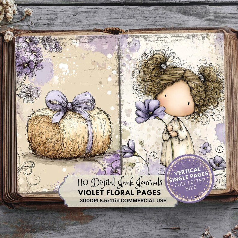 Violet Junk Journal Kit: Purple Floral Printable Ephemera (digital ...