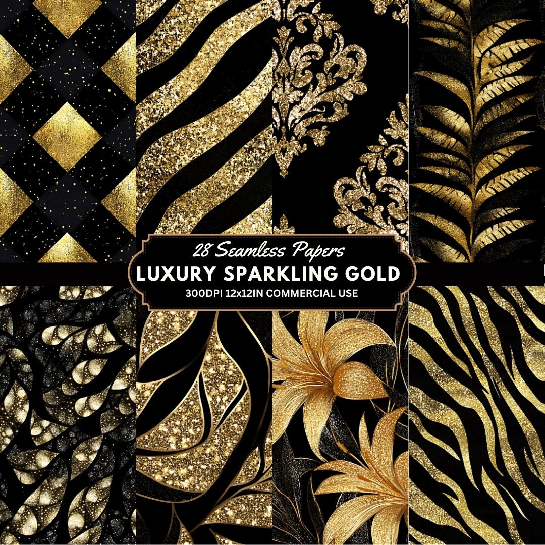 Luxury Gold Glitter Digital Paper: 28 Seamless Sparkling Designs ...