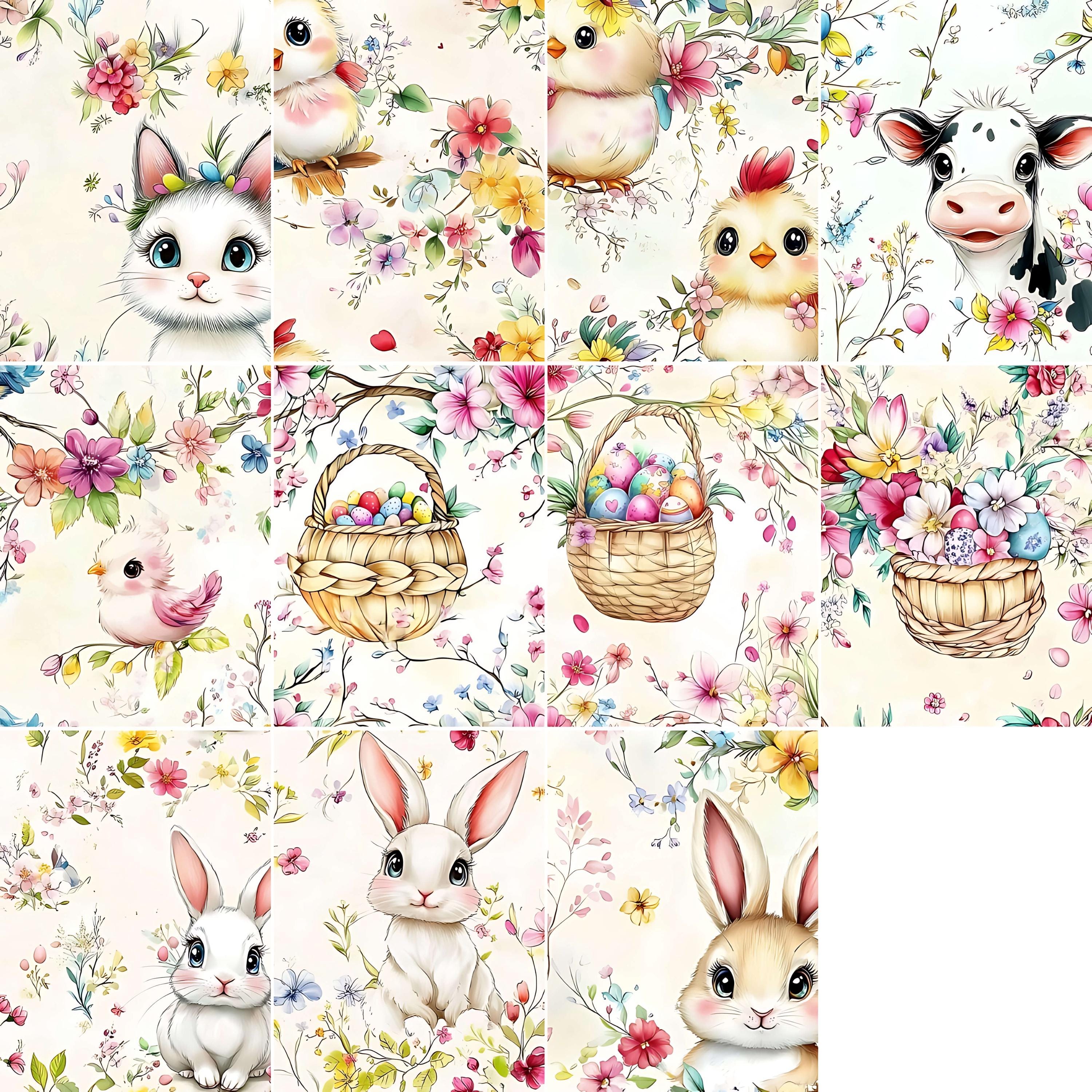 Easter Bunny Seamless Pattern: Pastel Floral Digital Paper (12x12 ...