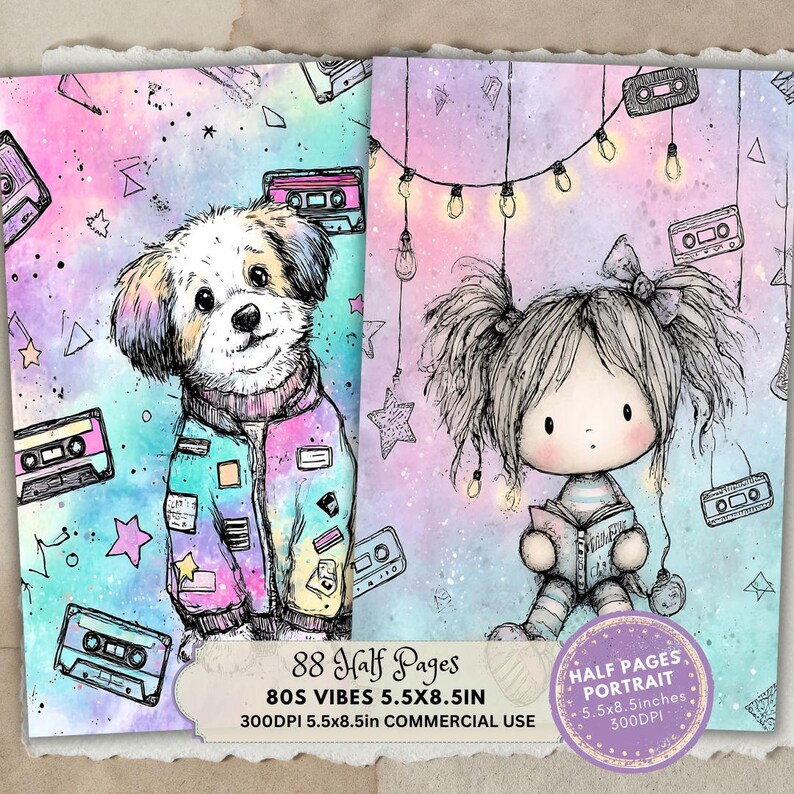 80s HALF PAGES Junk Journal Kit: Retro Pastel Vintage Ephemera (digital ...