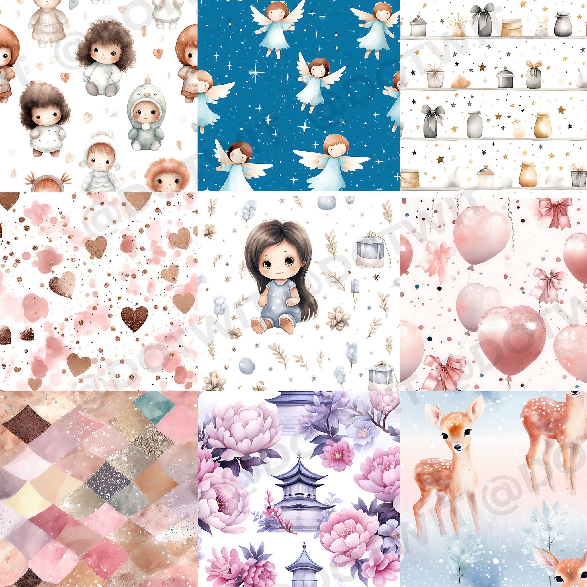 32 Baby Girl Paper, Baby Girl Seamless Digital Paper, Baby Girl Pattern ...