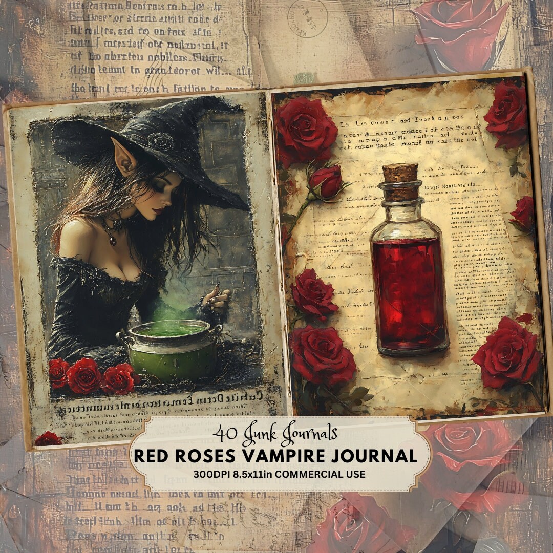 Gothic Vampire Junk Journal Kit: Halloween Red Black Ephemera (digital ...