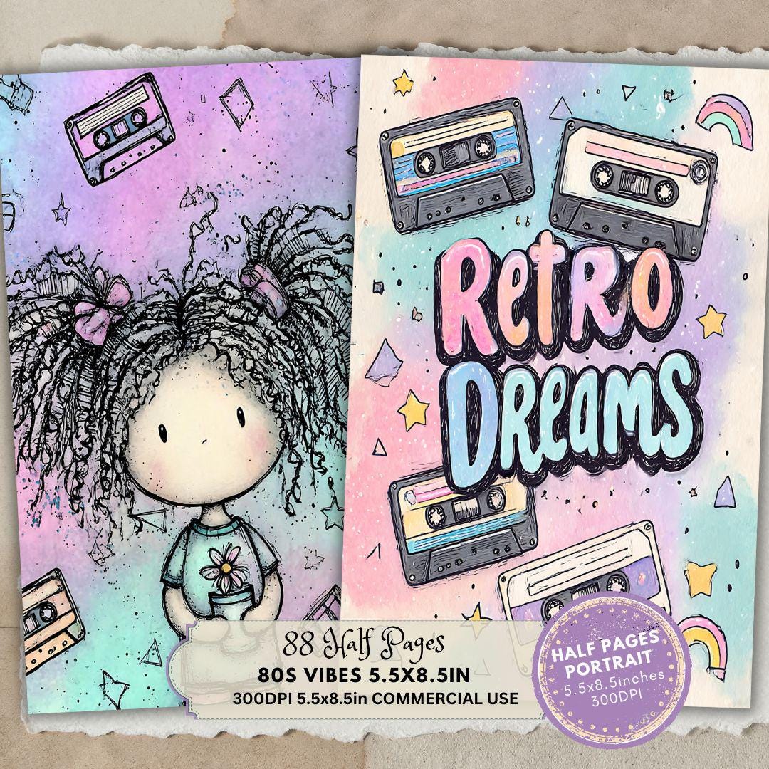 80s HALF PAGES Junk Journal Kit: Retro Pastel Vintage Ephemera (digital ...
