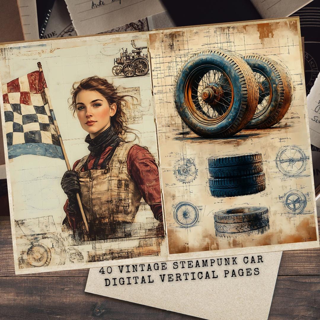 Steampunk Car Junk Journal Kit: Masculine Vintage Ephemera for Men ...